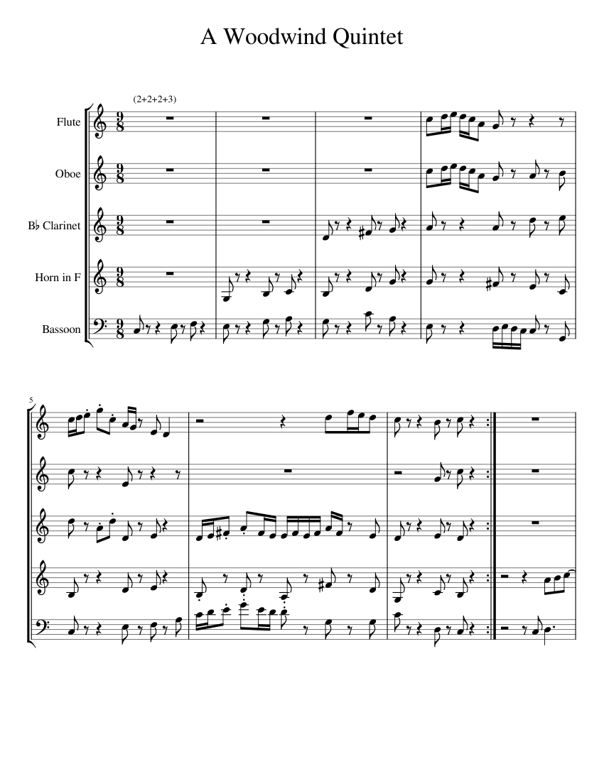 A Woodwind Quintet Sheet music for Flute, Oboe, Clarinet in b-flat ...