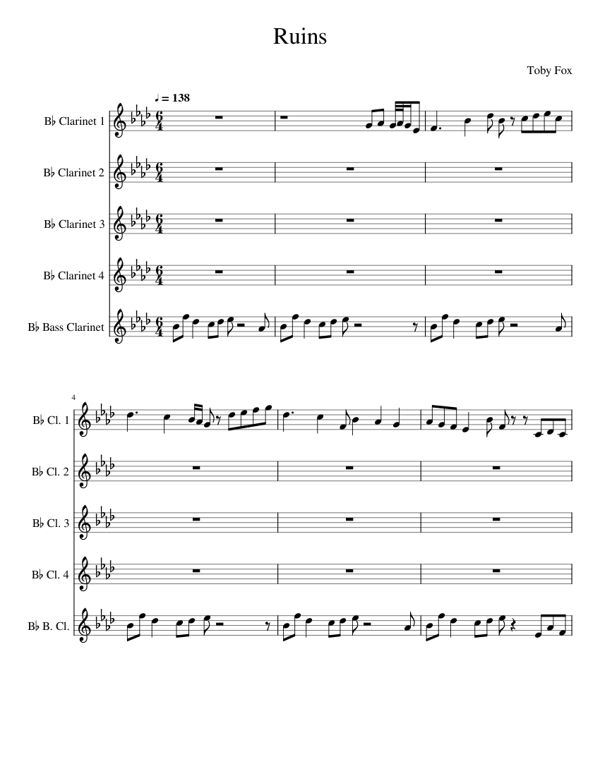 Ruins from Undertale arr. for Clarinet Quintet - Toby Fox Sheet Music ...