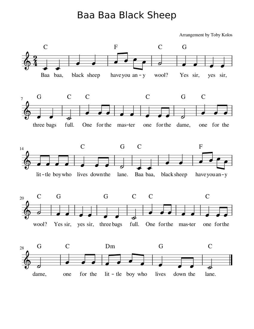 Baa baa black sheep – Misc Traditional Sheet Music with Chords for ...