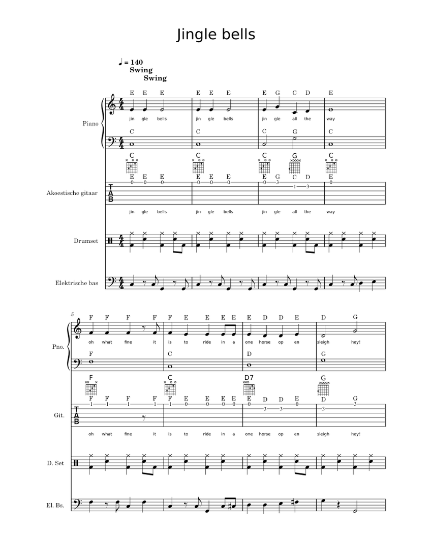 Jingle bells - De Muziekleraar Sheet music for Piano, Guitar (Piano ...