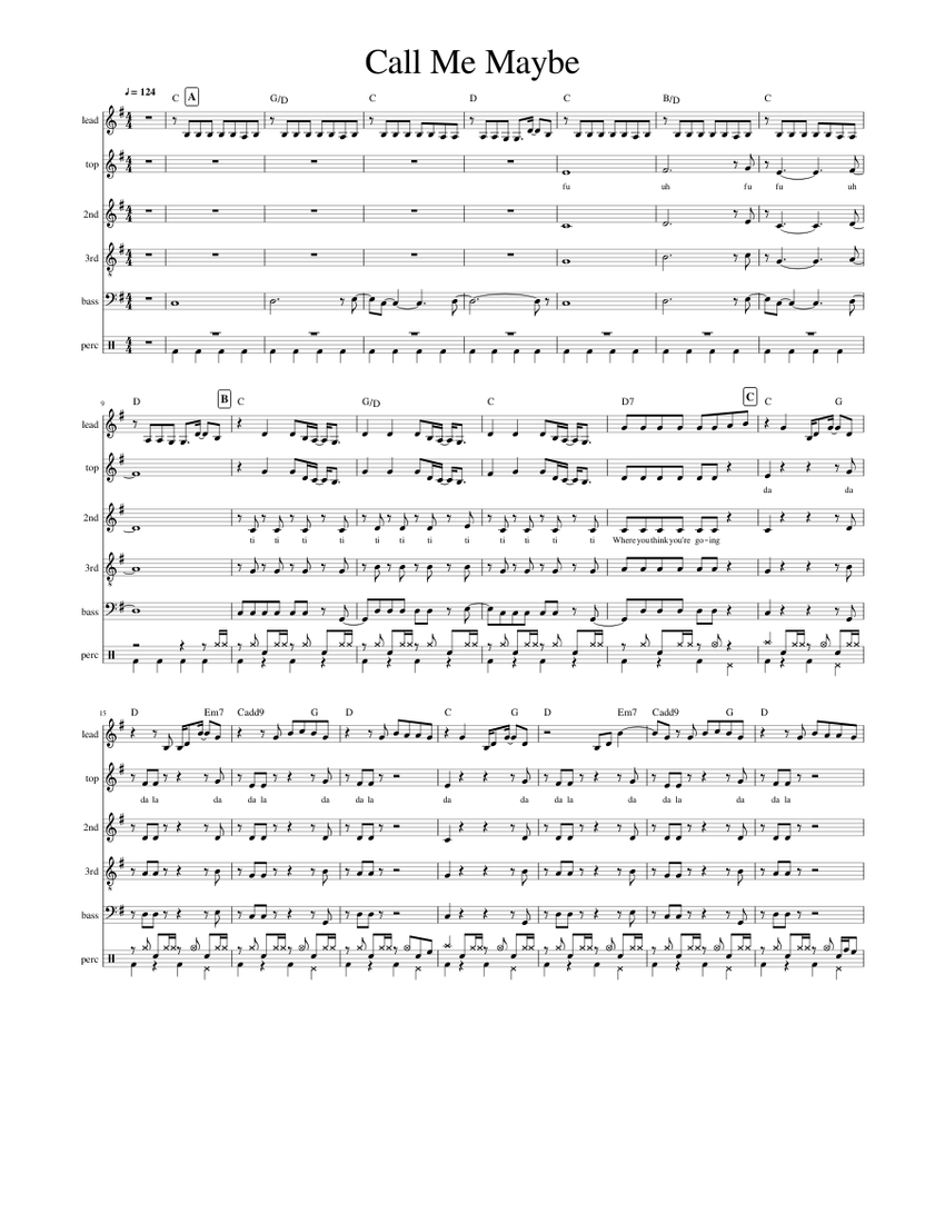 Call Me Maybe Sheet Music with Chords for Piano, Drum group (Mixed ...