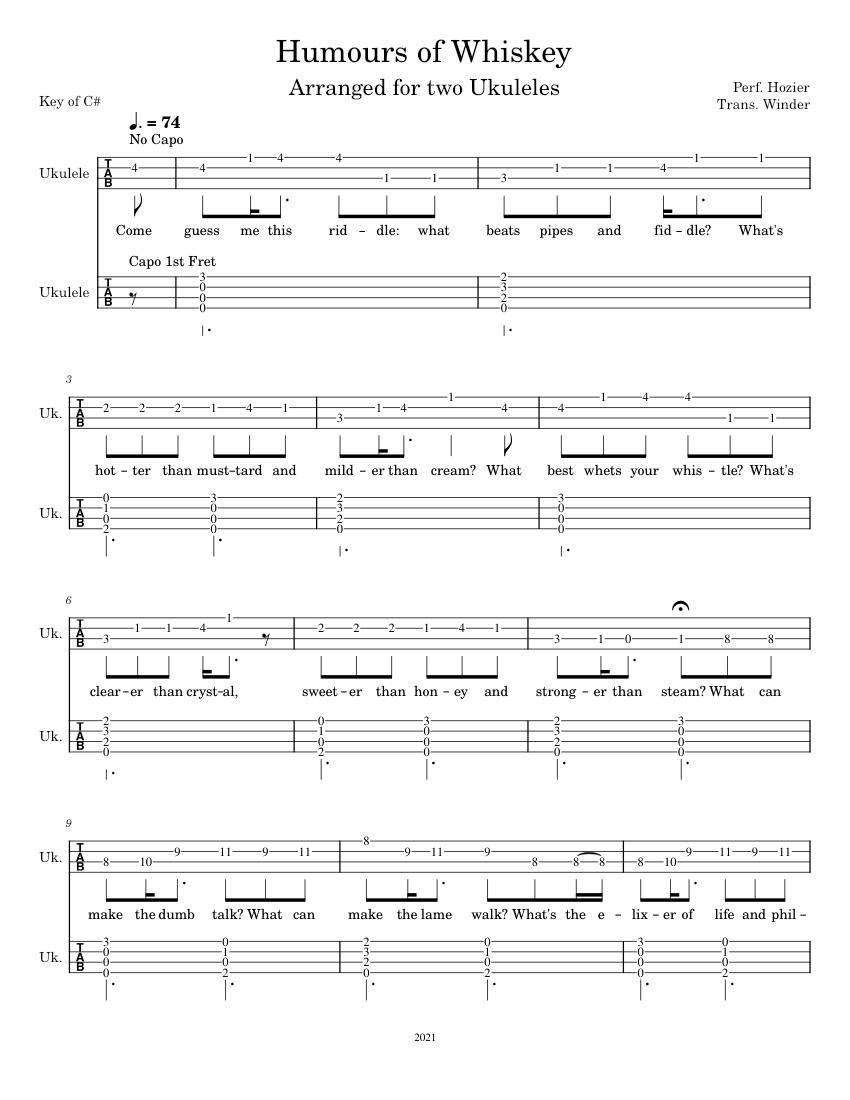 Humours Of Whiskey (The) Sheet Music and Tab for Ukulele (String Duet ...