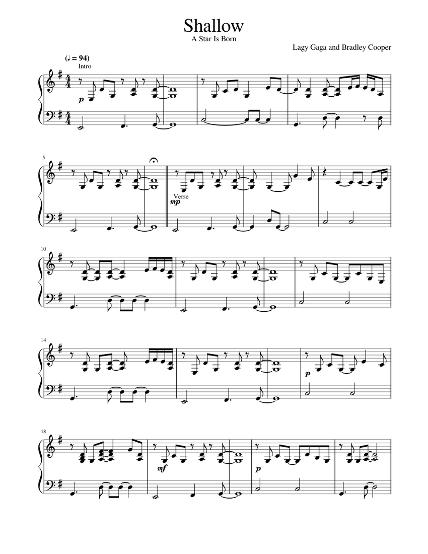 Shallow Sheet Music for Piano (Solo) easy | MuseScore.com
