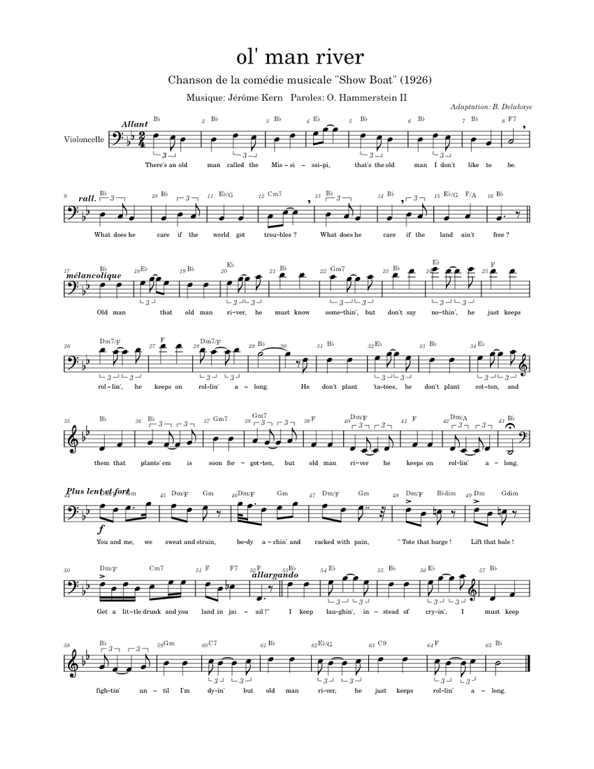 Old Man River – Hammerstein, O. And Kern, J. Sheet Music with Chords ...