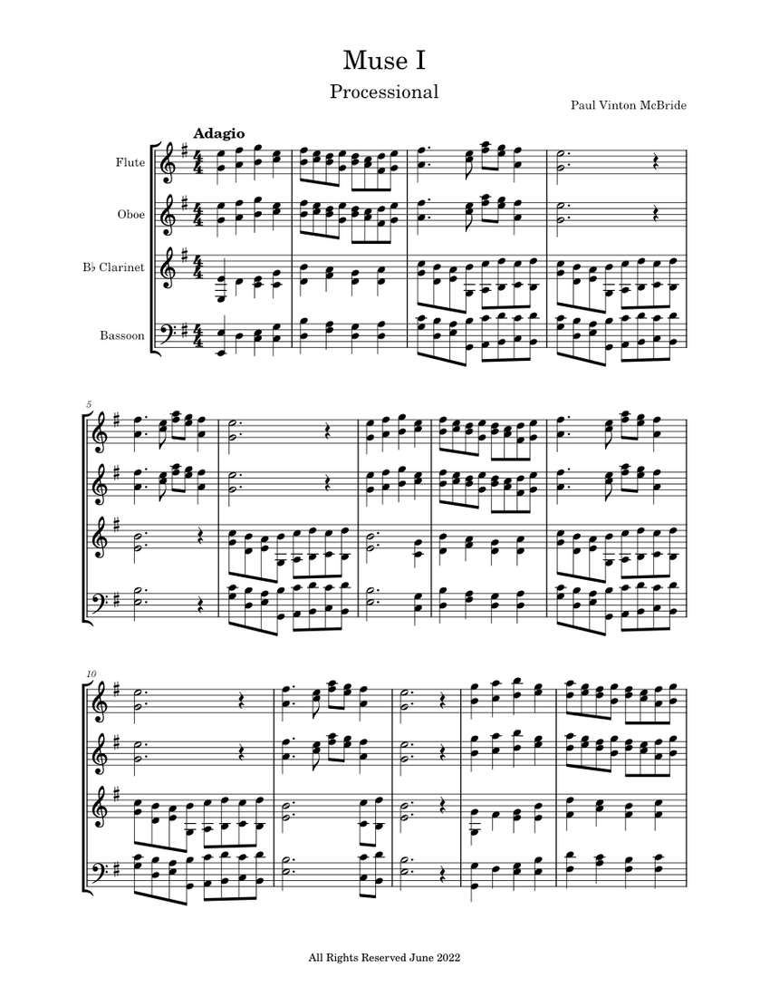 Muse 1 Quartet Paul Vinton McBride Sheet music for Flute, Oboe, Clarinet in b-flat, Bassoon ...