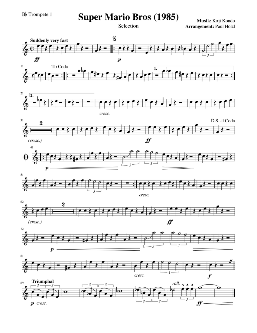Super Mario Bros arranged for Brass Quartet Bb Trompete 1 Sheet music ...