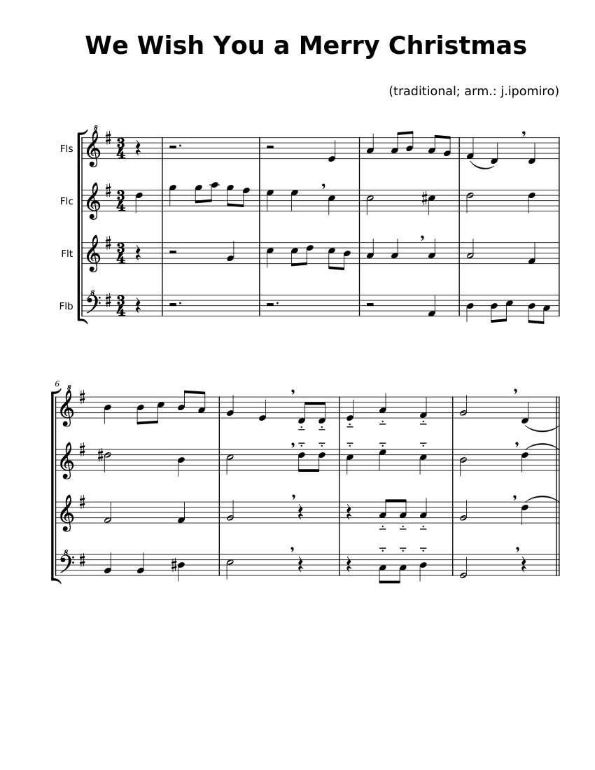 We Wish You A Merry Christmas Sheet music for Recorder (Mixed Quartet ...