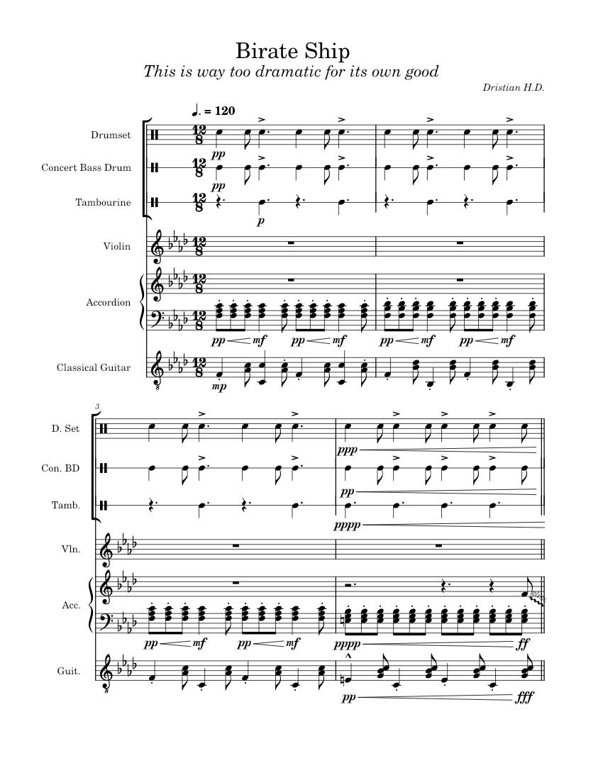 Birate Ship (Pirate Ship song thing thing) Sheet music for Accordion ...