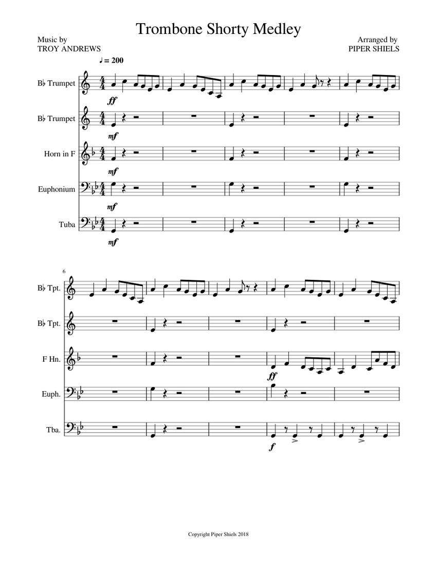 Trombone Shorty Medley - Brass Quintet Arrangement Sheet music for ...