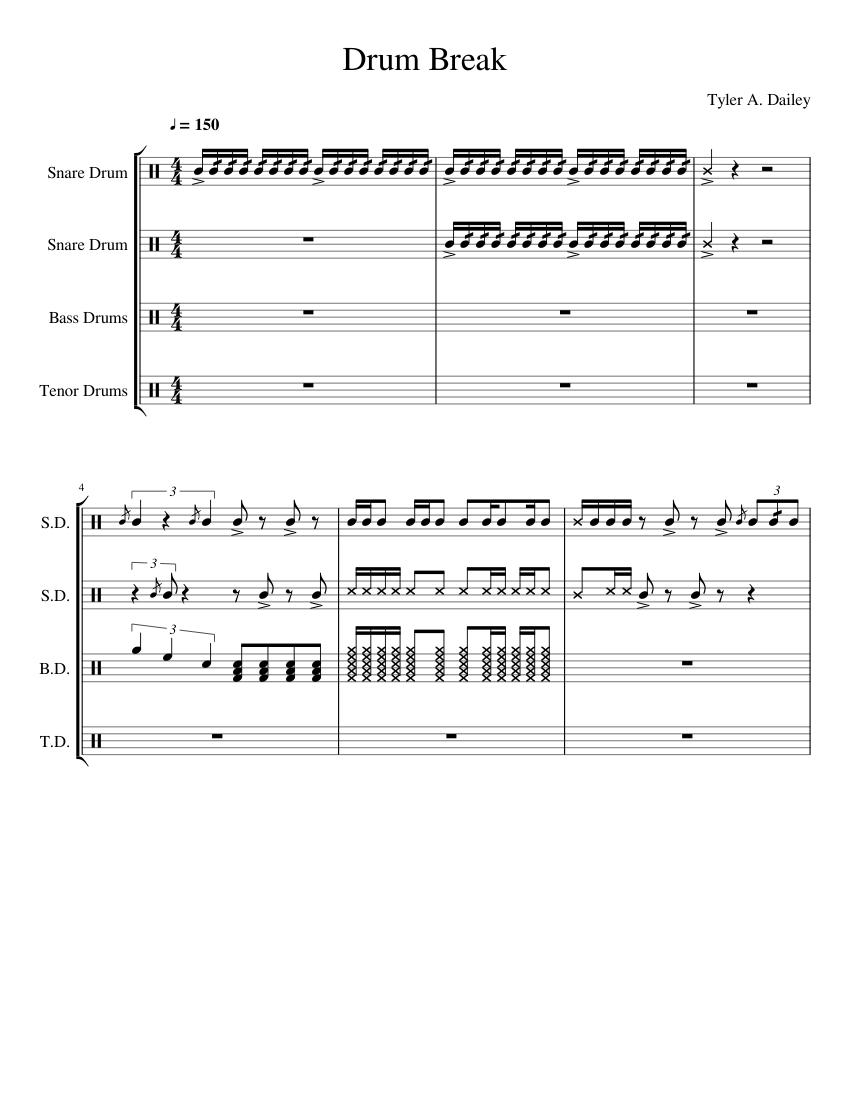 Drum Break Sheet Music for Snare drum, Tenor drum, Bass drum (Marching ...