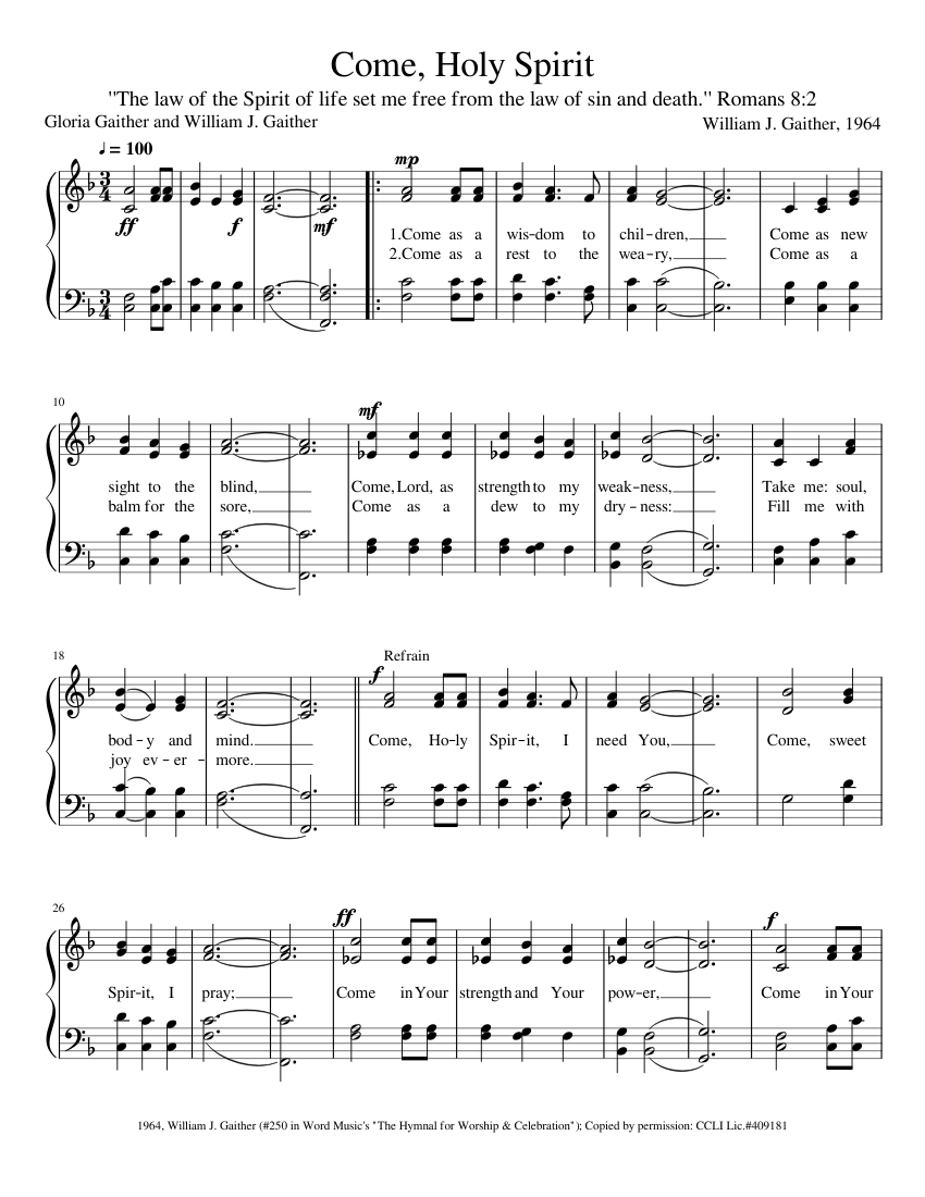 Come, Holy Spirit Sheet Music for Piano (Solo) easy | MuseScore.com