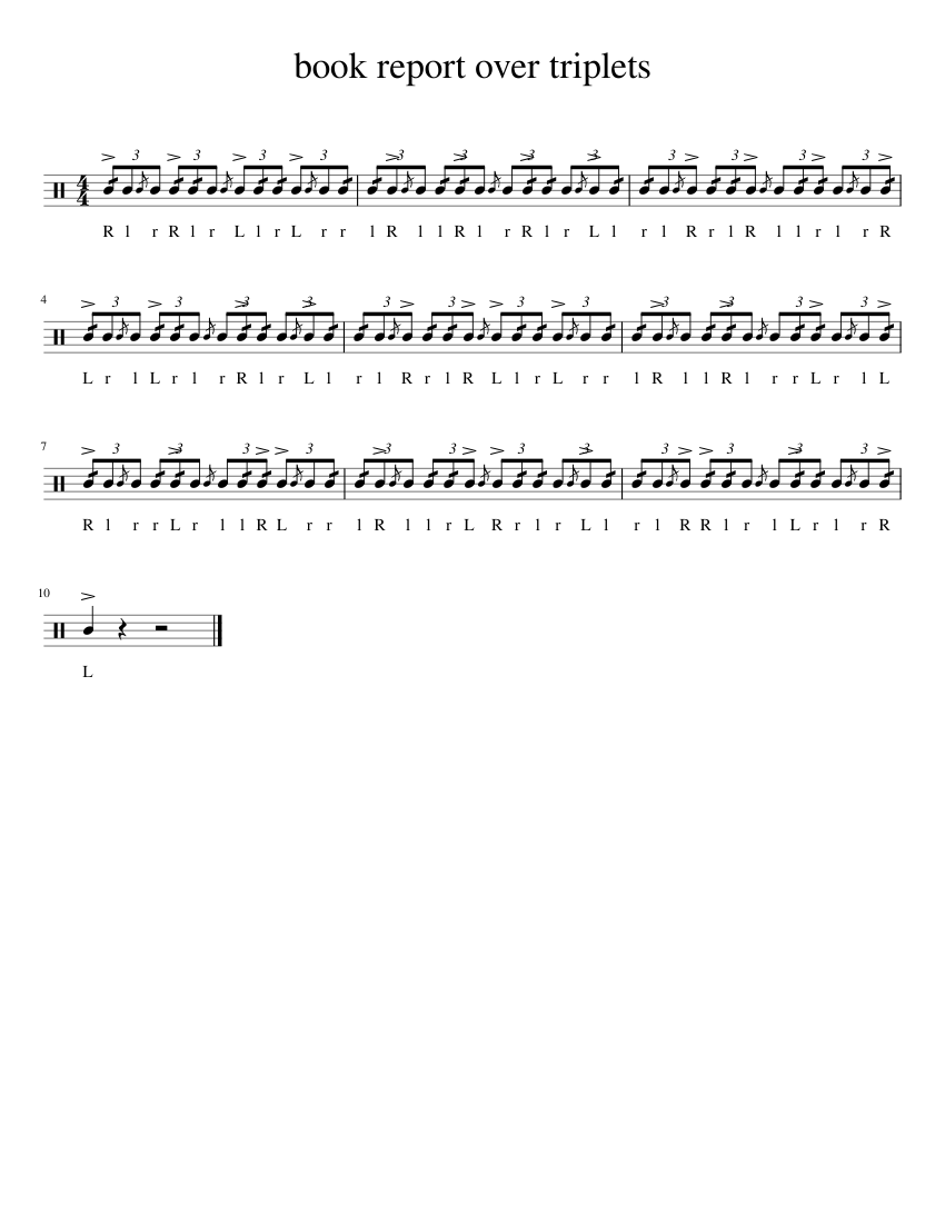 book report over triplets Sheet music for Snare drum (Solo) | Musescore.com