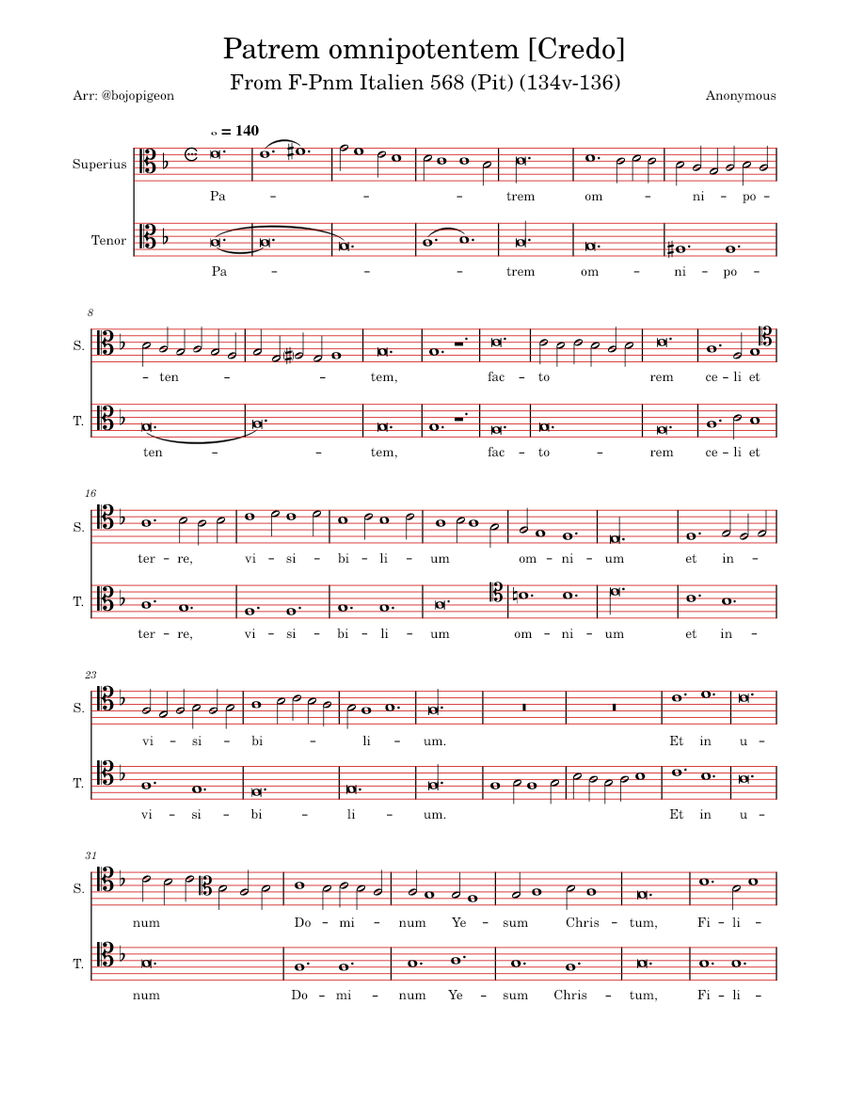 Patrem omnipotentem [Credo] – Anonymous Sheet music for Soprano, Tenor ...