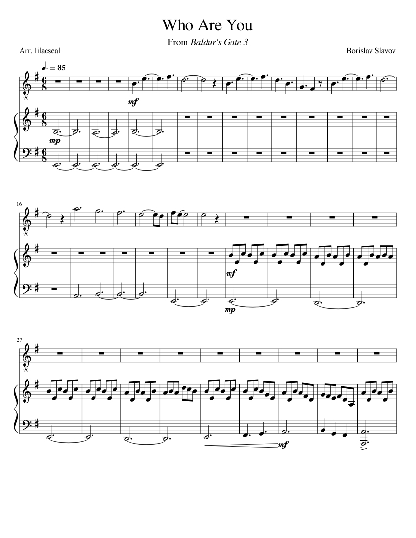 Who Are You / Down By the River (Baldur's Gate 3) - Borislav Slavov Sheet Music for Piano ...