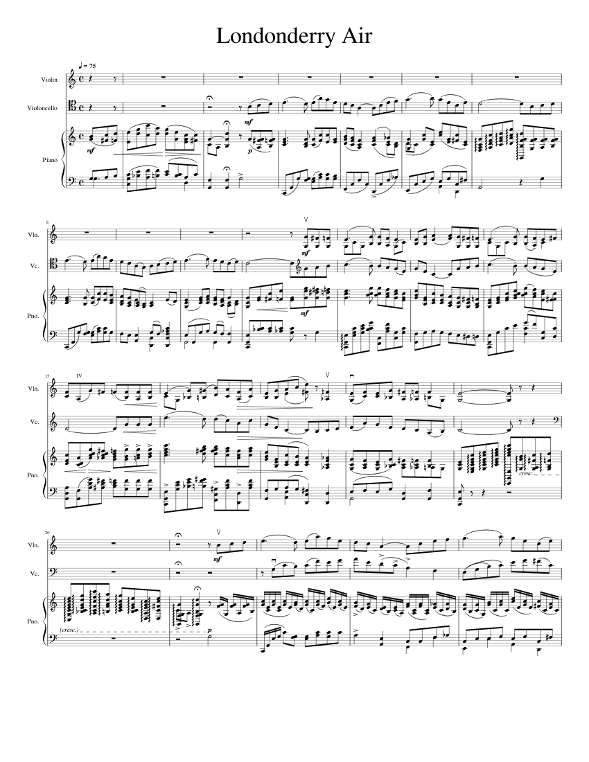 Londonderry Air Sheet Music for Piano, Violin, Cello (Piano Trio ...