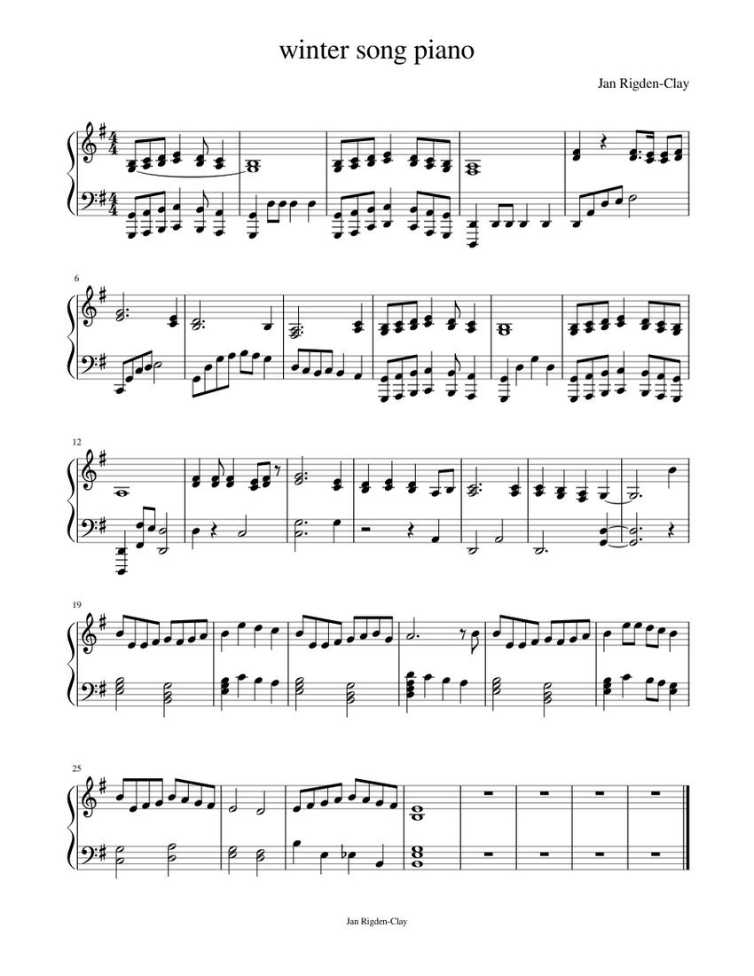 winter song piano Sheet music for Piano (Solo) | Musescore.com