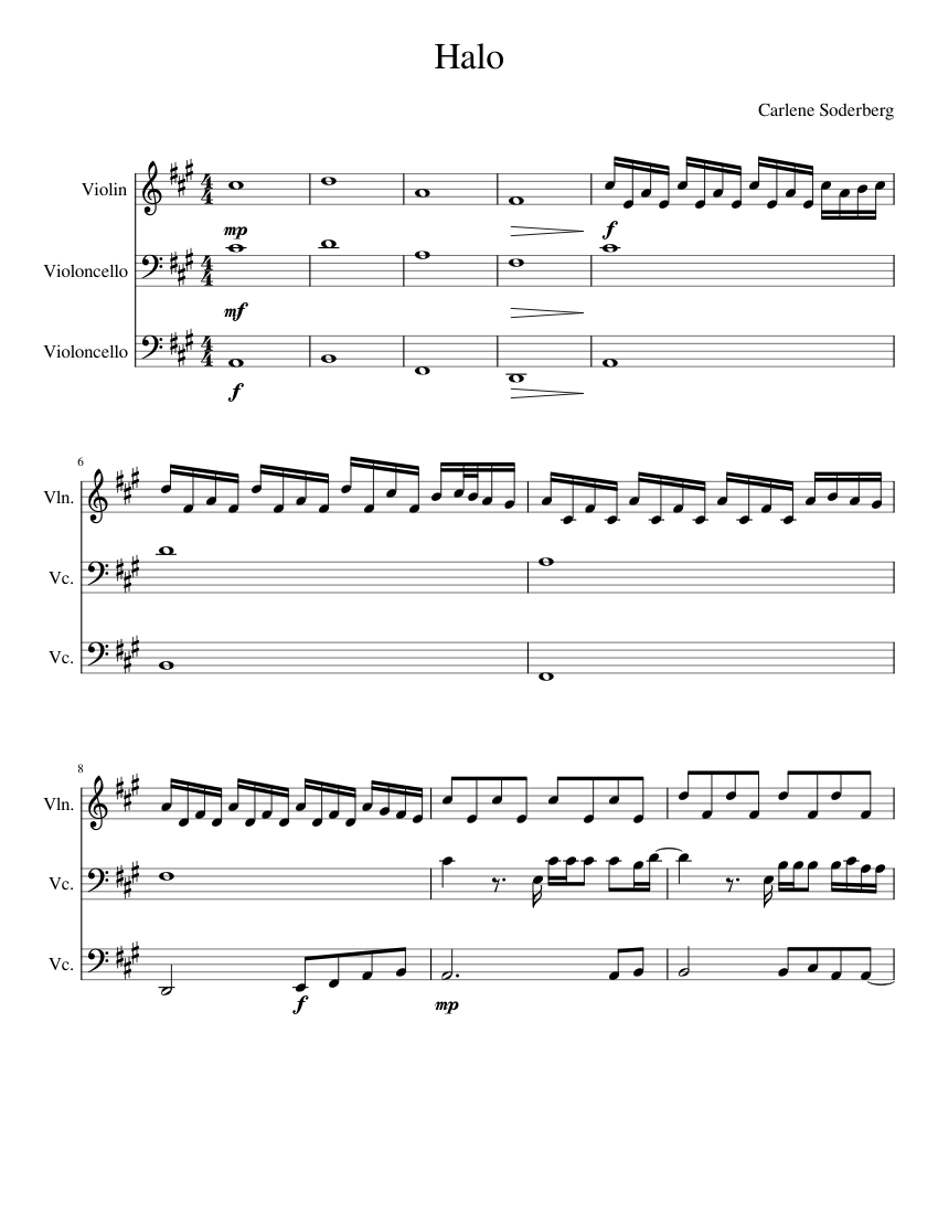 Halo by beyonce Sheet music for Violin, Cello (Mixed Trio) | Musescore.com