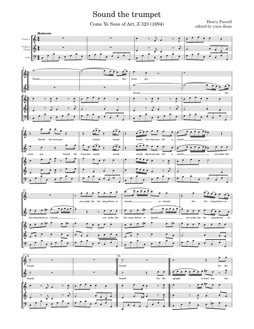 Sound the trumpet Sheet music for Flute, Oboe, Violin, Cello (Mixed ...