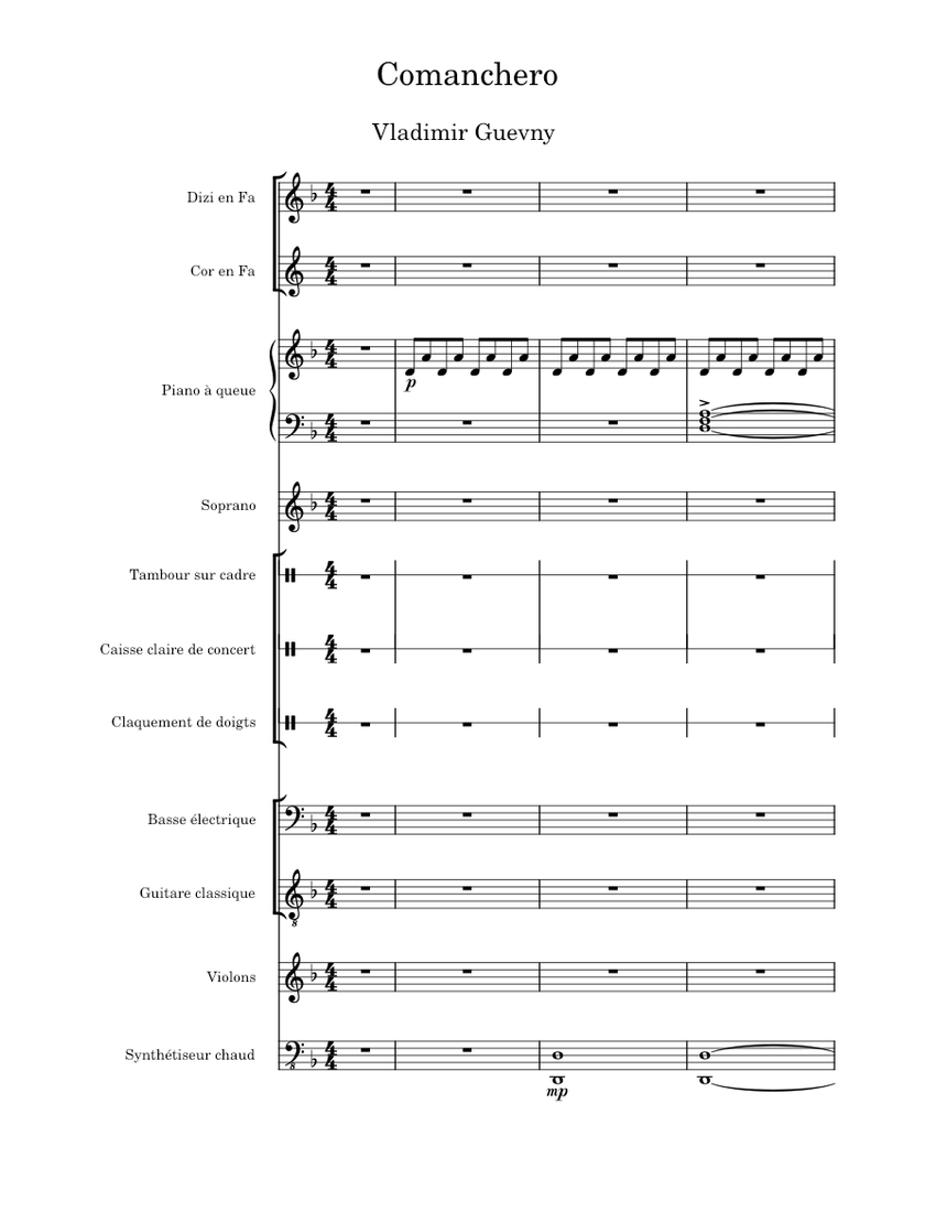 Comanchero Sheet Music for Piano, Soprano, French horn, Snare drum ...