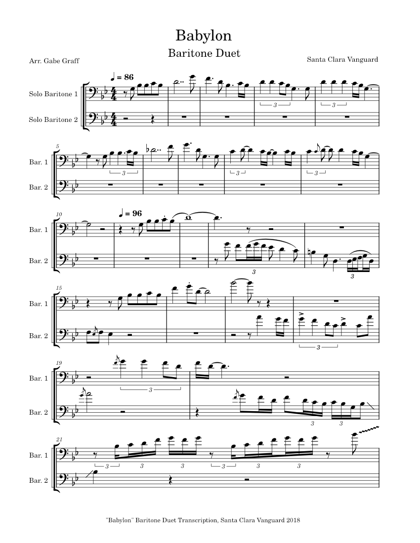 Babylon Baritone Duet - Santa Clara Vanguard Sheet Music for Trombone (Brass Duet) | MuseScore.com