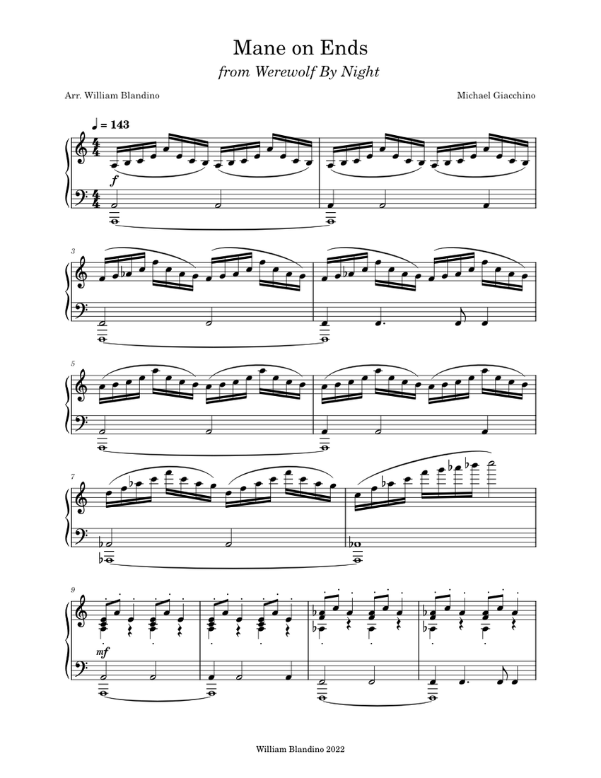 "Mane on Ends" from Werewolf By Night [2022] – Michael Giacchino Sheet ...