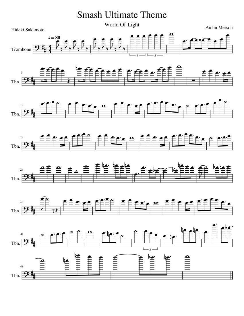 Smash_Ultimate_Theme Sheet music for Trombone (Solo) | Musescore.com