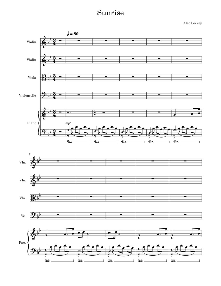 Sunrise Sheet music for Piano, Violin, Viola, Cello (String Ensemble) | Musescore.com