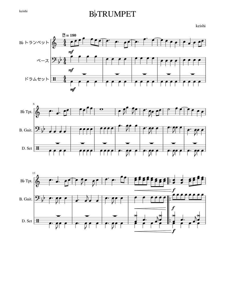 B♭TRUMPET Sheet music for Trumpet in b-flat, Bass guitar, Drum group ...