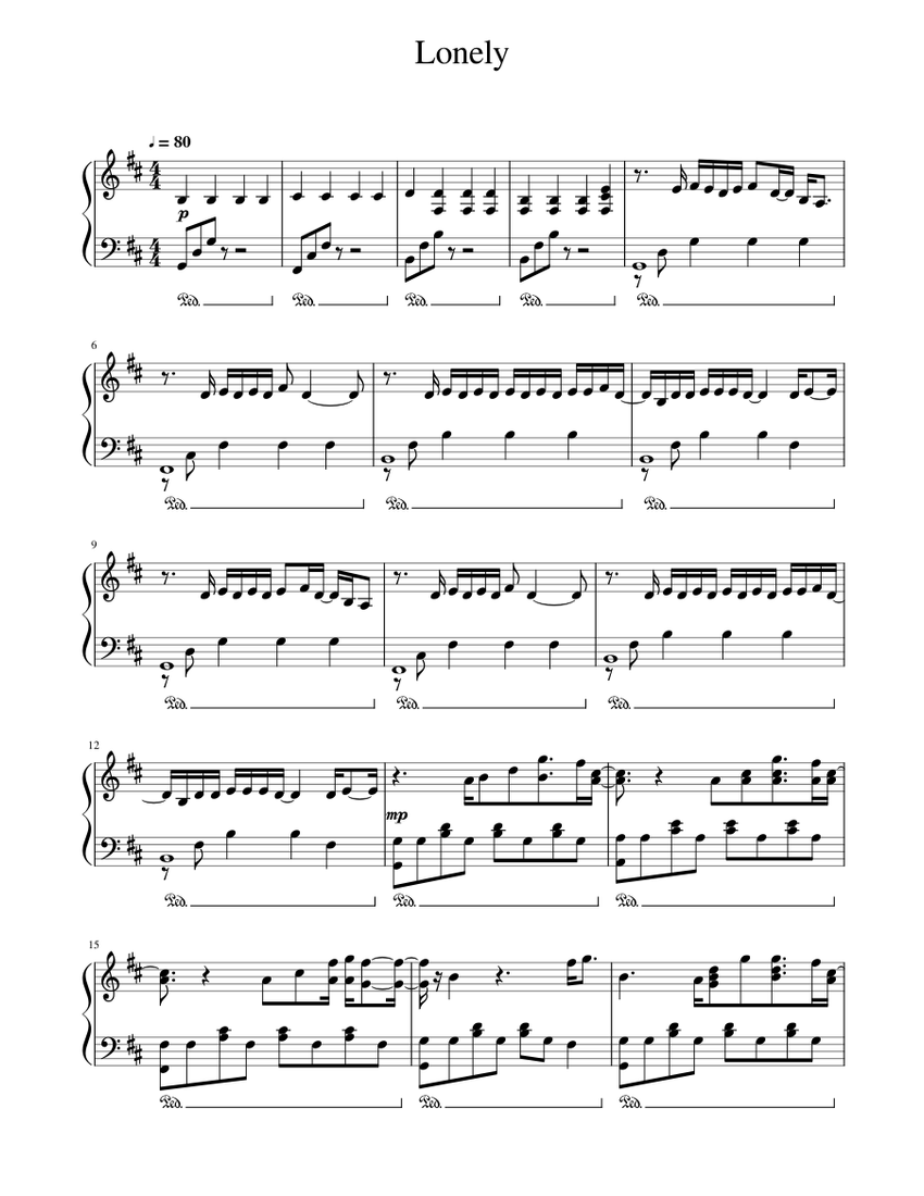 Lonely Sheet Music for Piano (Solo) | MuseScore.com