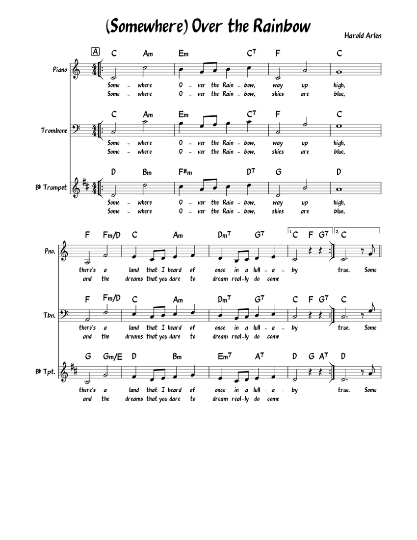Somewhere_Over_the_Rainbow 1 Sheet music for Piano, Trombone, Trumpet ...