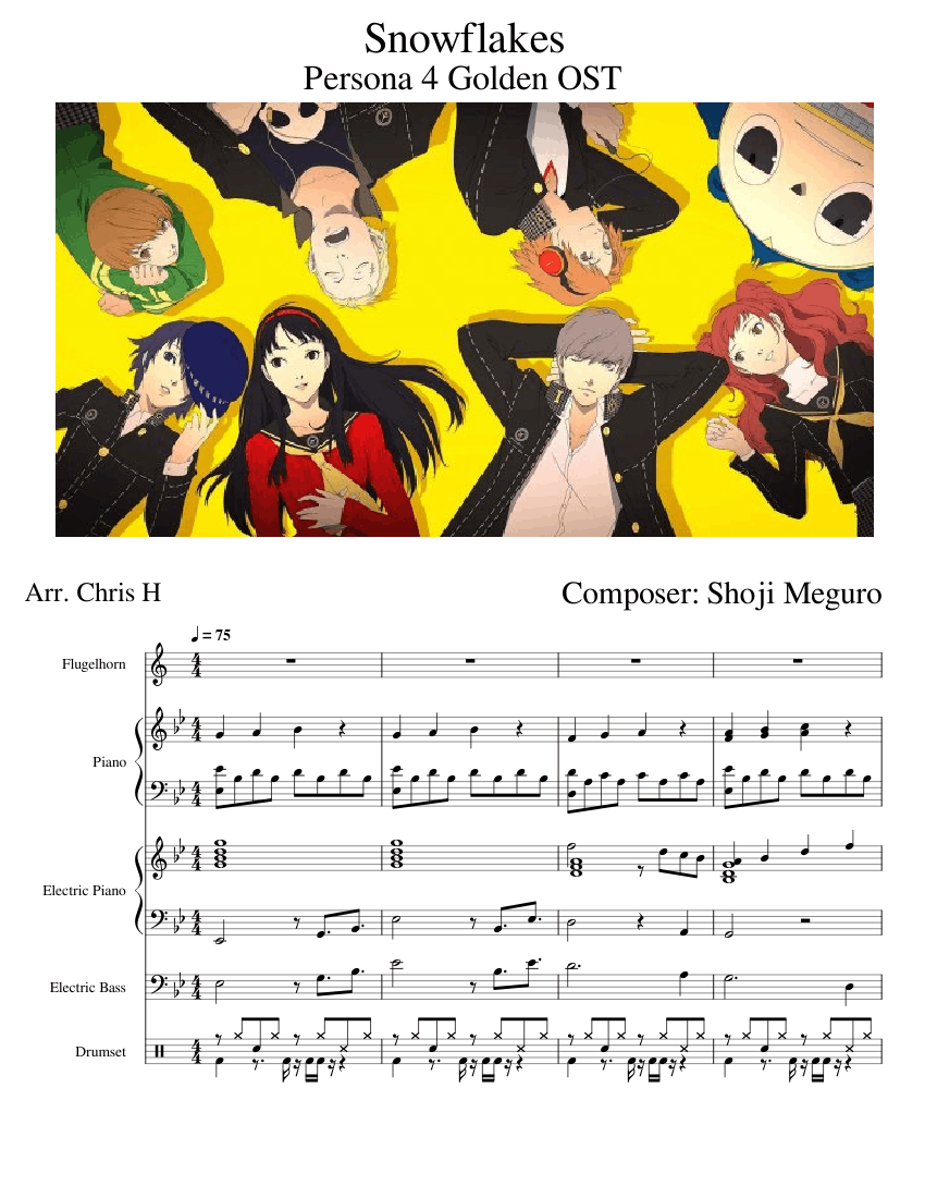 Snowflakes - Persona 4 Golden OST Sheet Music for Piano, Flugelhorn ...