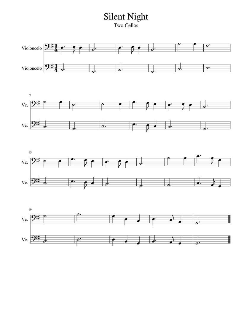 Silent Night Sheet music for Cello (String Duet) | Musescore.com