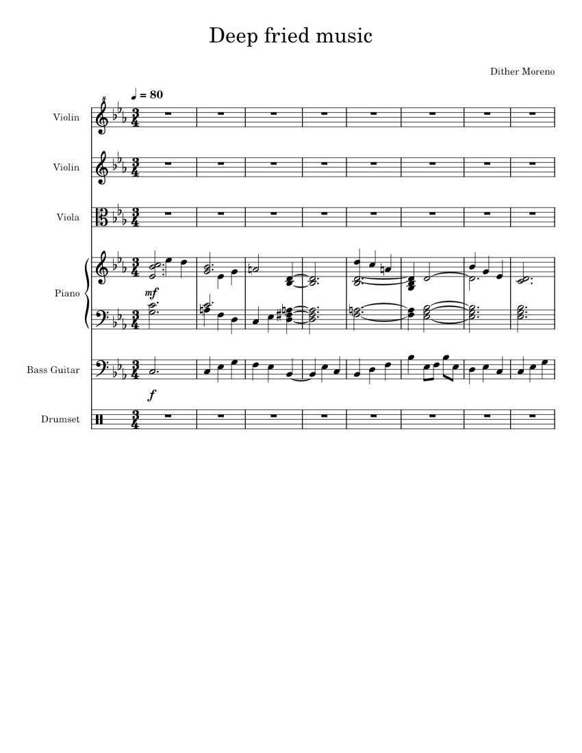 Deep fried music Sheet music for Piano, Violin, Viola, Bass guitar ...