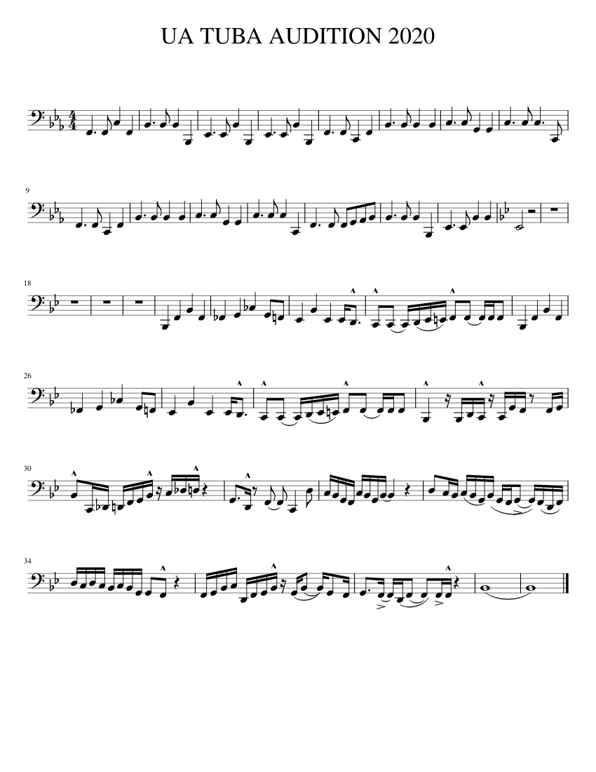 University of Alabama - 2020 Tuba Audition Piece Sheet Music for Tuba ...