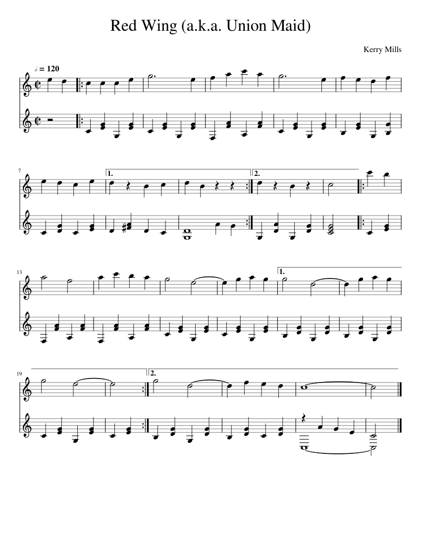 Red Wing [Union Maid] Sheet Music for Concertina (Solo) | MuseScore.com