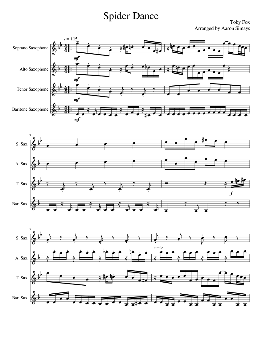 Spider Dance - Sax Quartet Sheet music for Saxophone alto, Saxophone ...