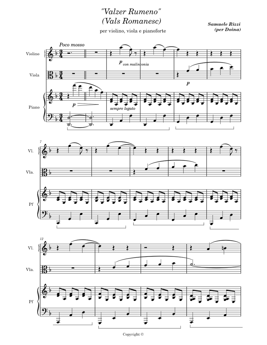 Valzer Rumeno (Vals Romanesc) musica di Samuele Rizzi Sheet music for ...