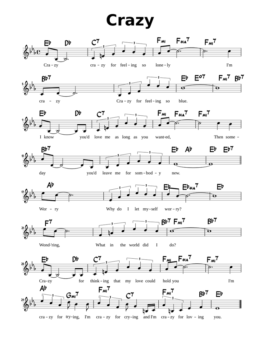 Crazy Sheet music for Vocals (Solo) | Musescore.com