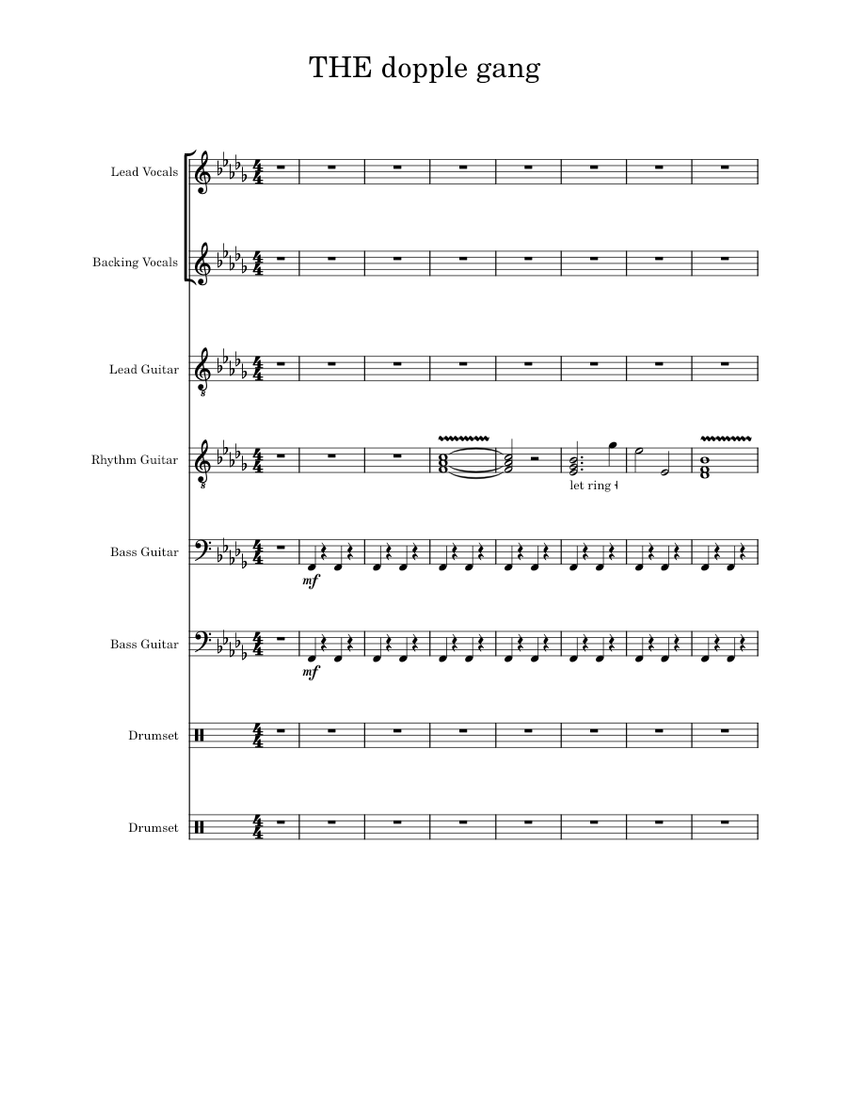 THE_doppel gang Sheet music for Vocals, Guitar, Bass guitar, Drum group ...