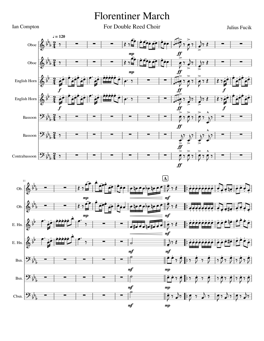 Fučik - Florentiner March - for Double Reed Choir Sheet Music for Oboe ...