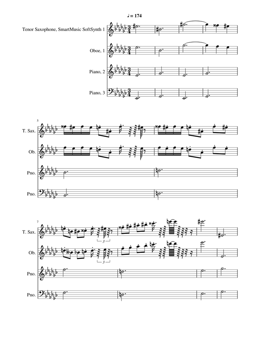 Etude48_piano Sheet music for Piano, Oboe, Saxophone tenor (Mixed Quartet) | Musescore.com
