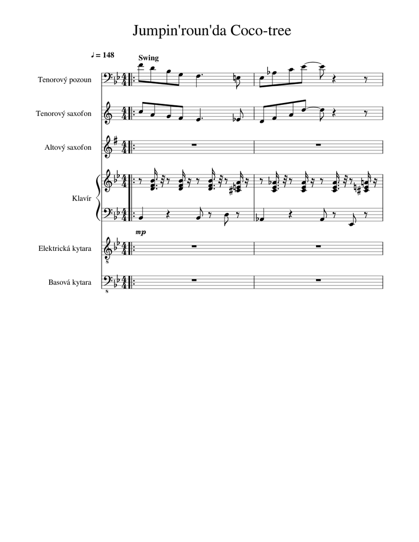 Jumpin'roun'da Coco-tree 1 Sheet music for Piano, Trombone tenor, Saxophone alto, Saxophone ...