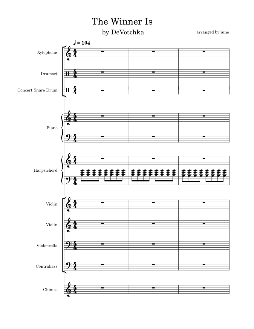 The Winner Is Sheet Music for Piano, Harpsichord, Contrabass, Snare ...