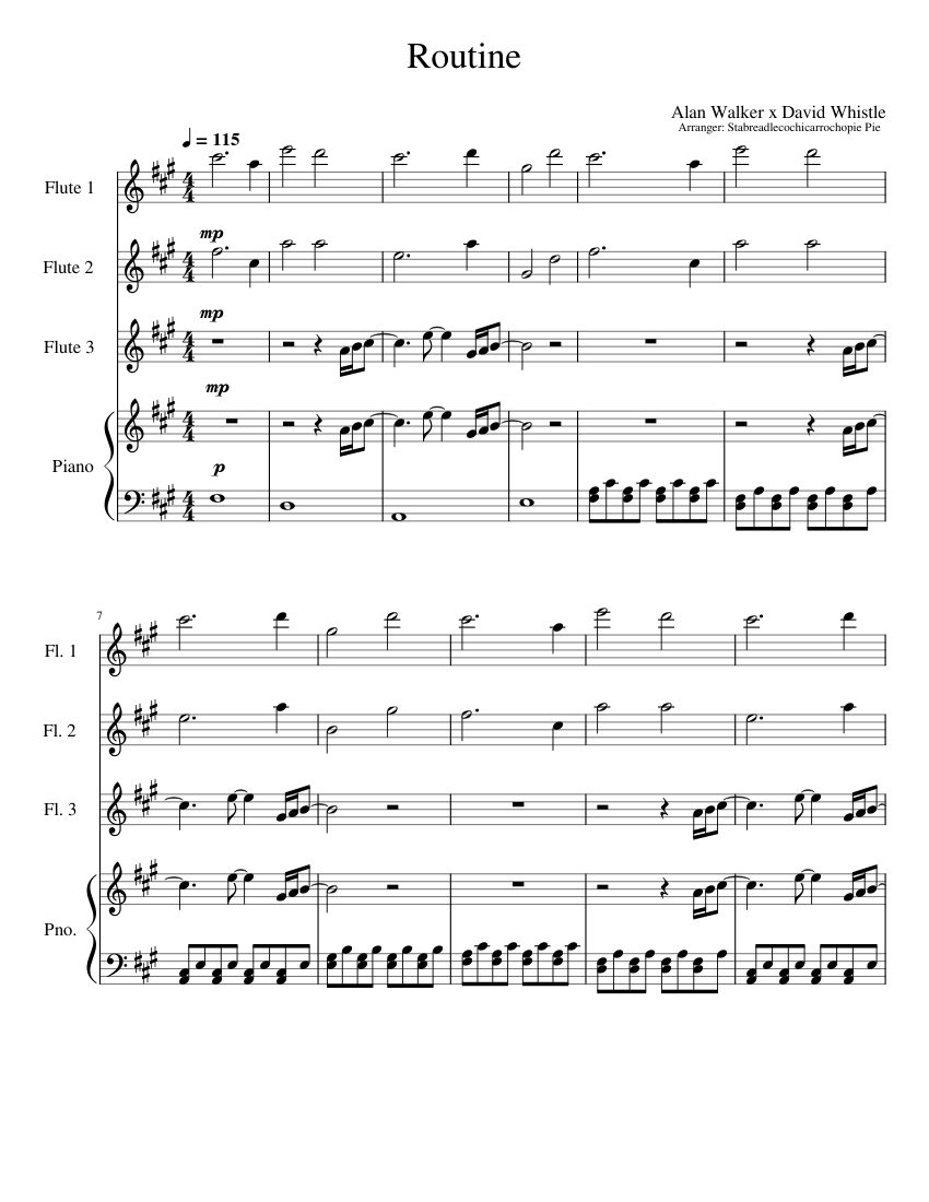 Routine – Alan Walker x David Whistle Sheet Music for Piano, Flute ...