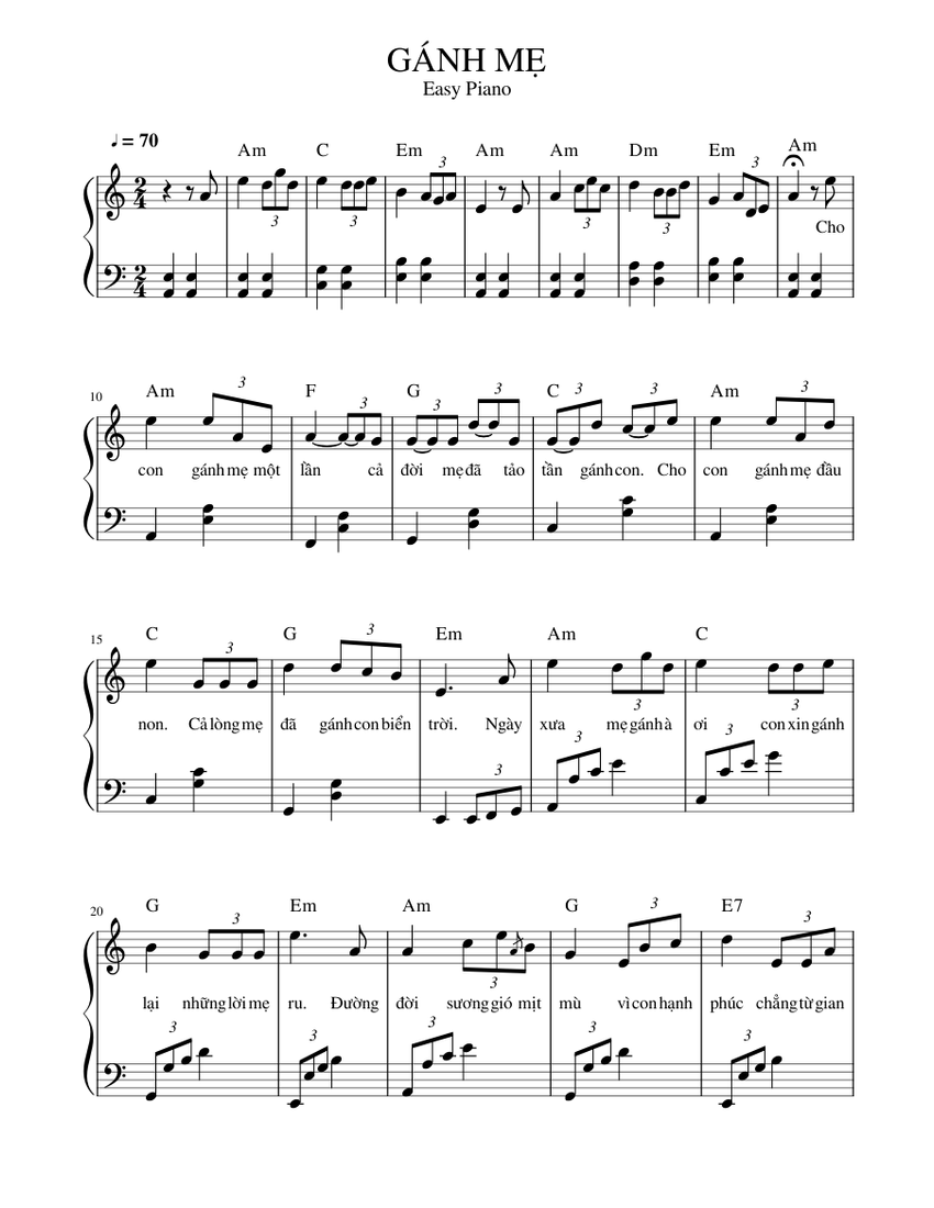 GANH ME easy piano Sheet Music with Chords for Piano (Solo) | MuseScore.com