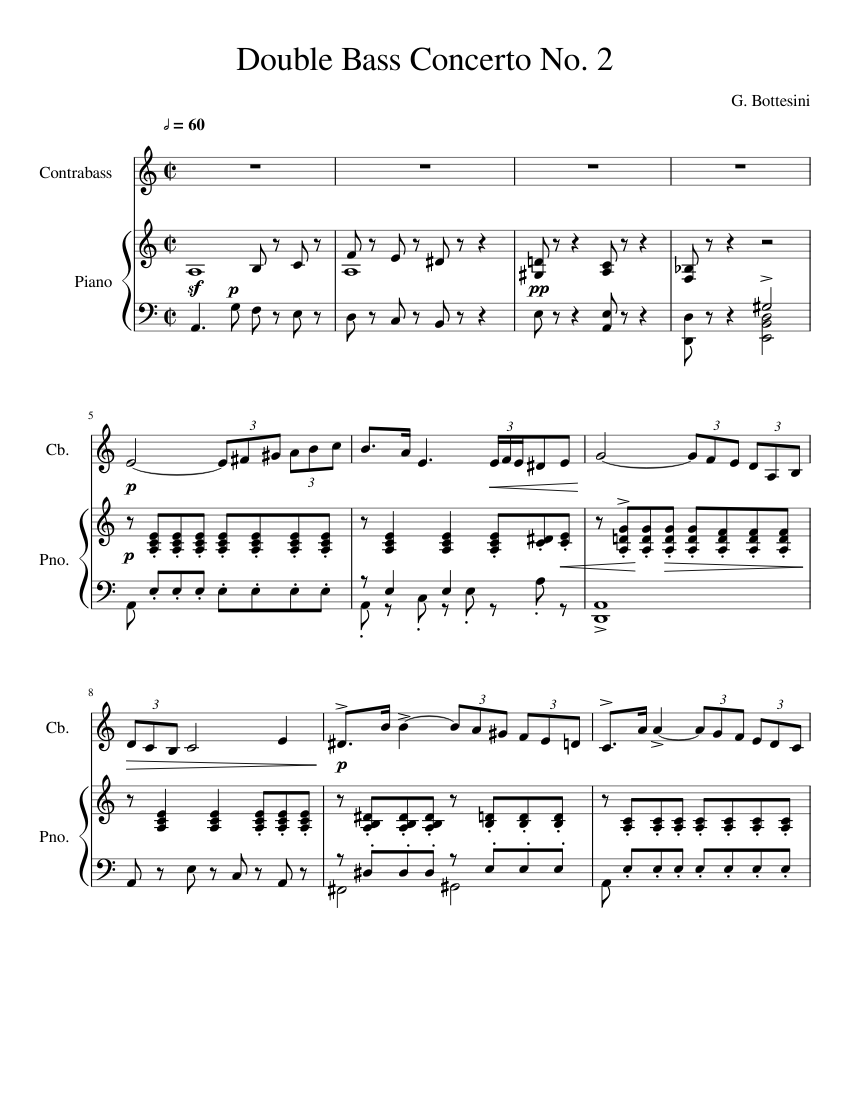 Double Bass Concerto No. 2 Sheet Music for Piano, Contrabass (Solo ...