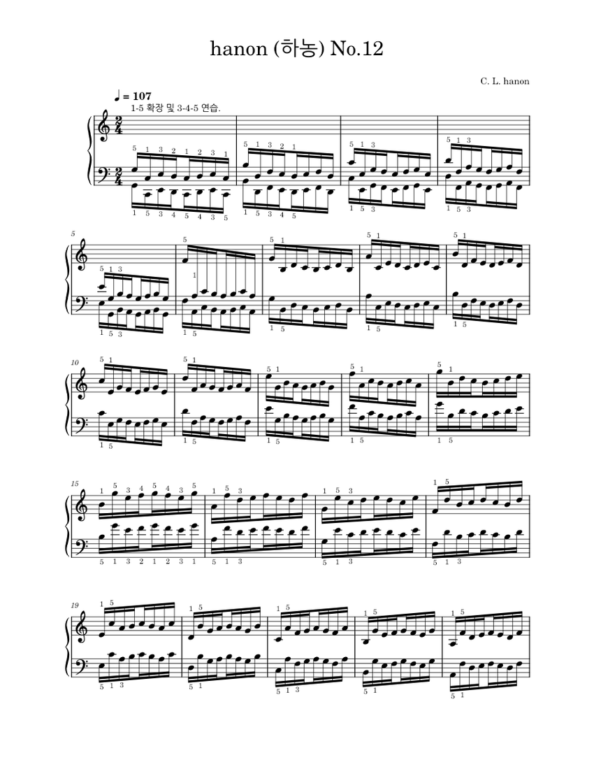 hanon 하농 No.12 Sheet music for Piano (Solo) Easy | Musescore.com