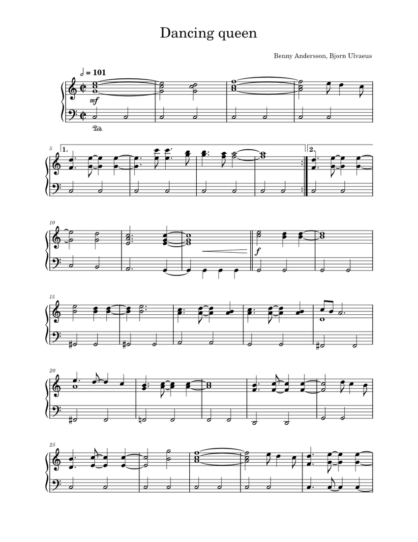 Dancing queen Sheet Music for Piano (Solo) Easy | MuseScore.com