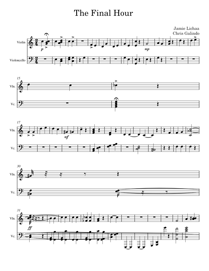 The Final Message 2 Sheet music for Violin, Cello (String Duet ...