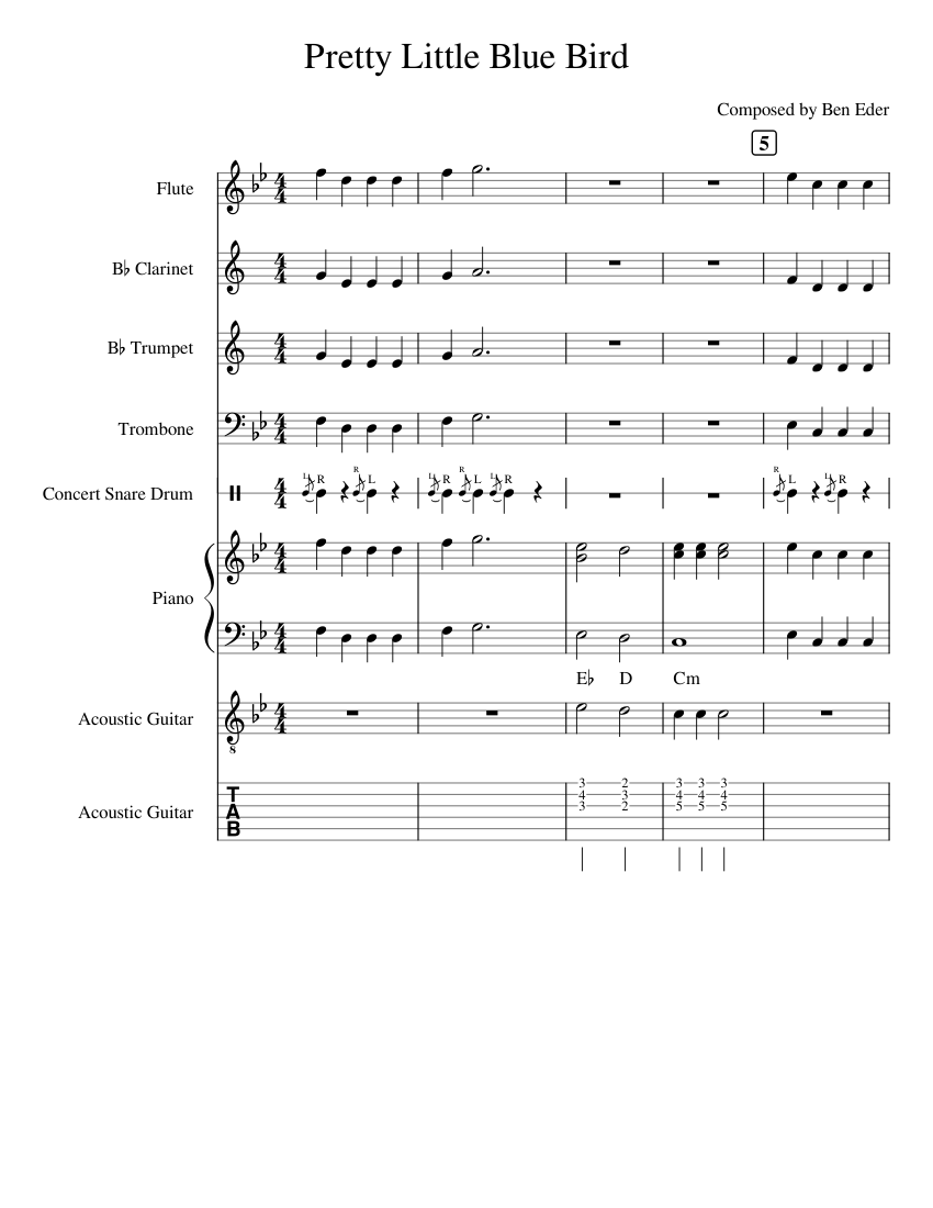 Pretty Little Blue Bird Sheet music for Piano, Trombone, Flute ...
